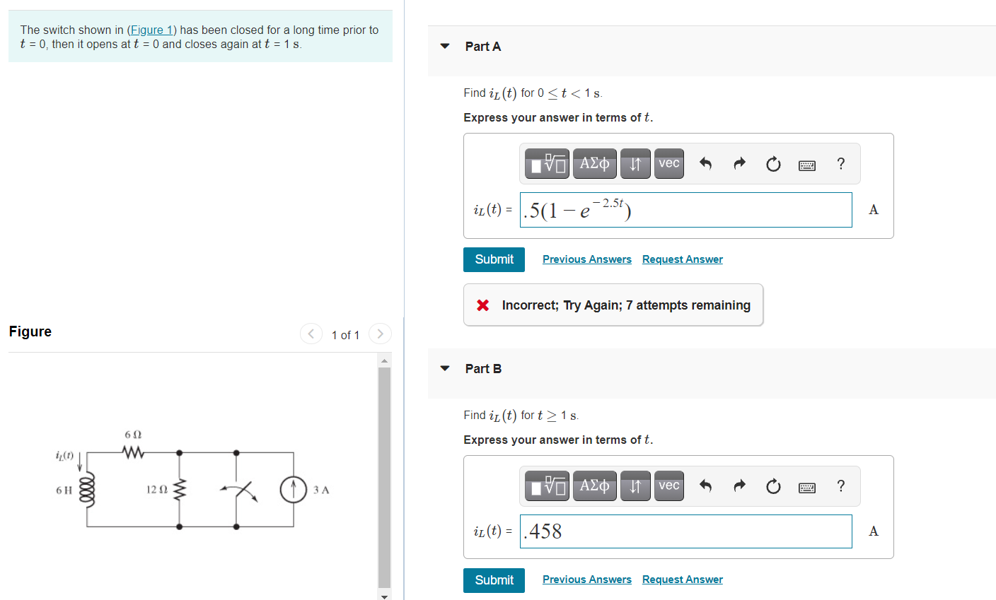 Solved The switch shown in (Eigure 1) has been closed for a | Chegg.com