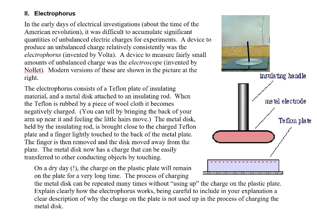 Solved II. Electrophorus In the early days of electrical | Chegg.com