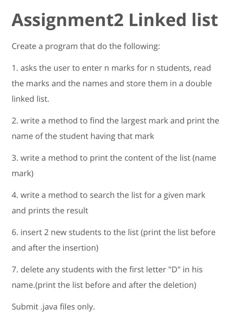 Solved Assignment2 Linked list Create a program that do the | Chegg.com