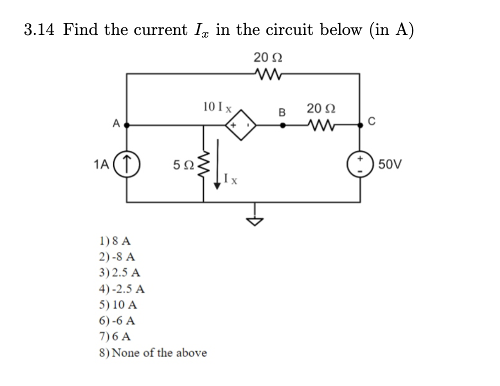 Solved 3.14 Find the current Ix in the circuit below (in A) | Chegg.com