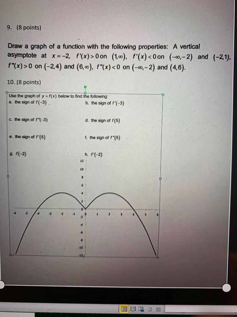 Solved 9. (8 points) Draw a graph of a function with the | Chegg.com