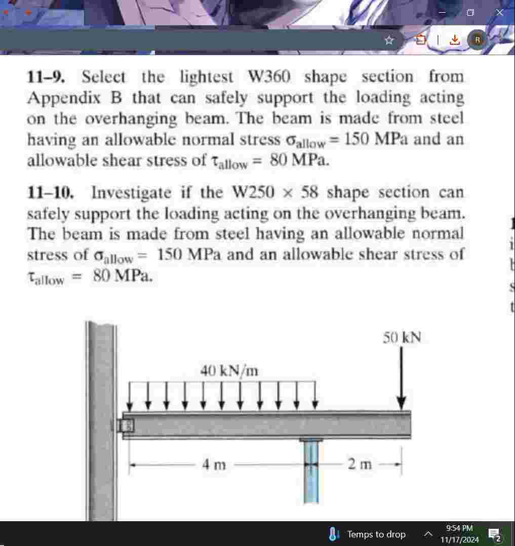 11-9. ﻿Select the lightest W360 ﻿shape section | Chegg.com