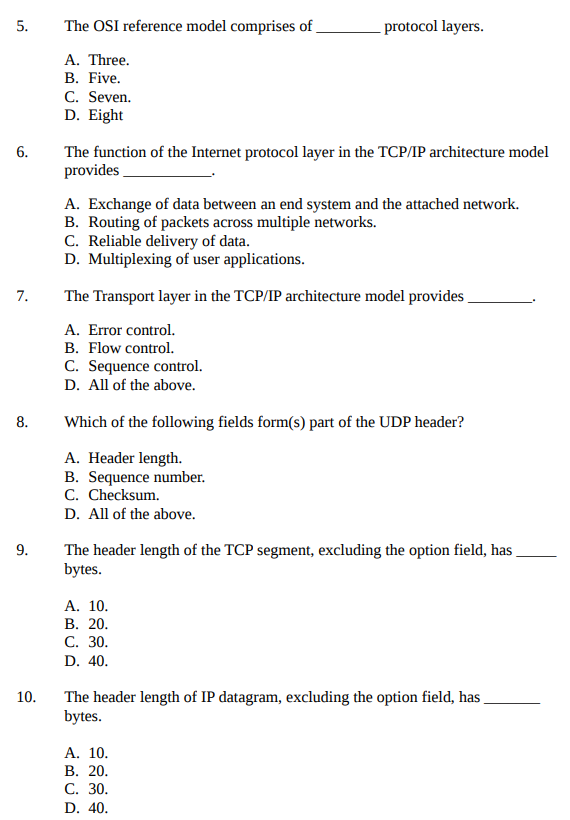 Solved 5. The OSI reference model comprises of protocol | Chegg.com