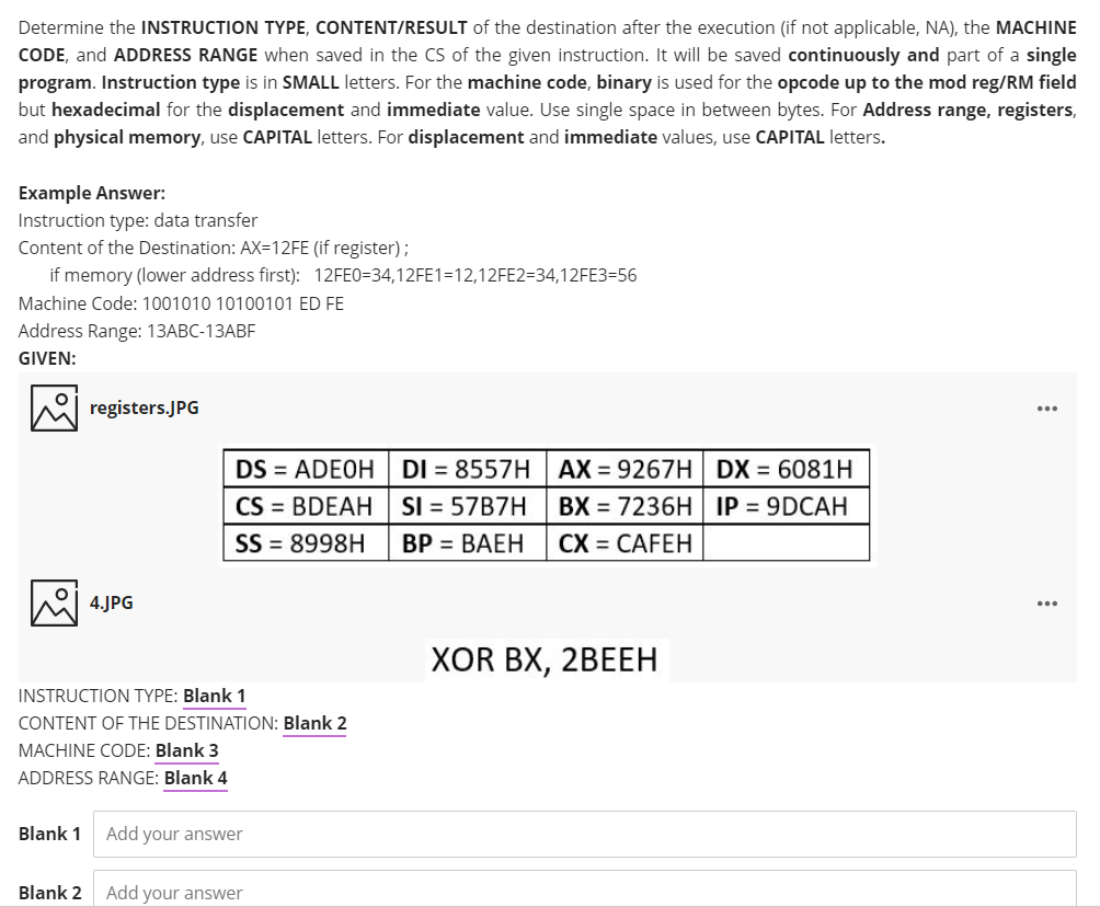 Solved Determine the INSTRUCTION TYPE, CONTENT/RESULT of the | Chegg.com