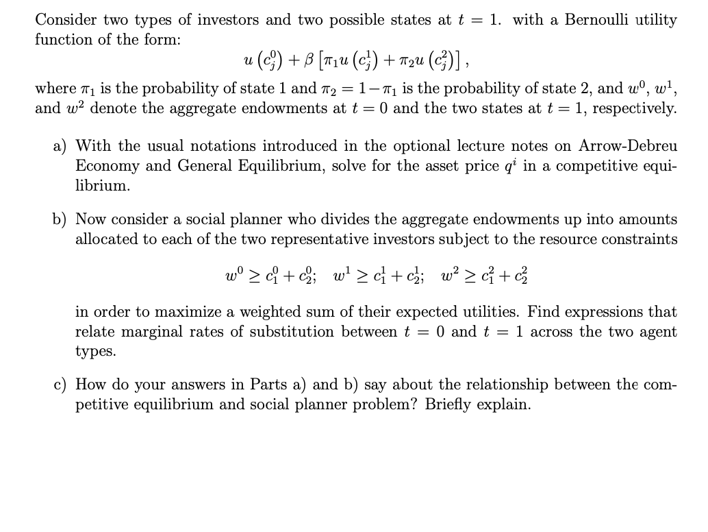 Solved Consider two types of investors and two possible | Chegg.com
