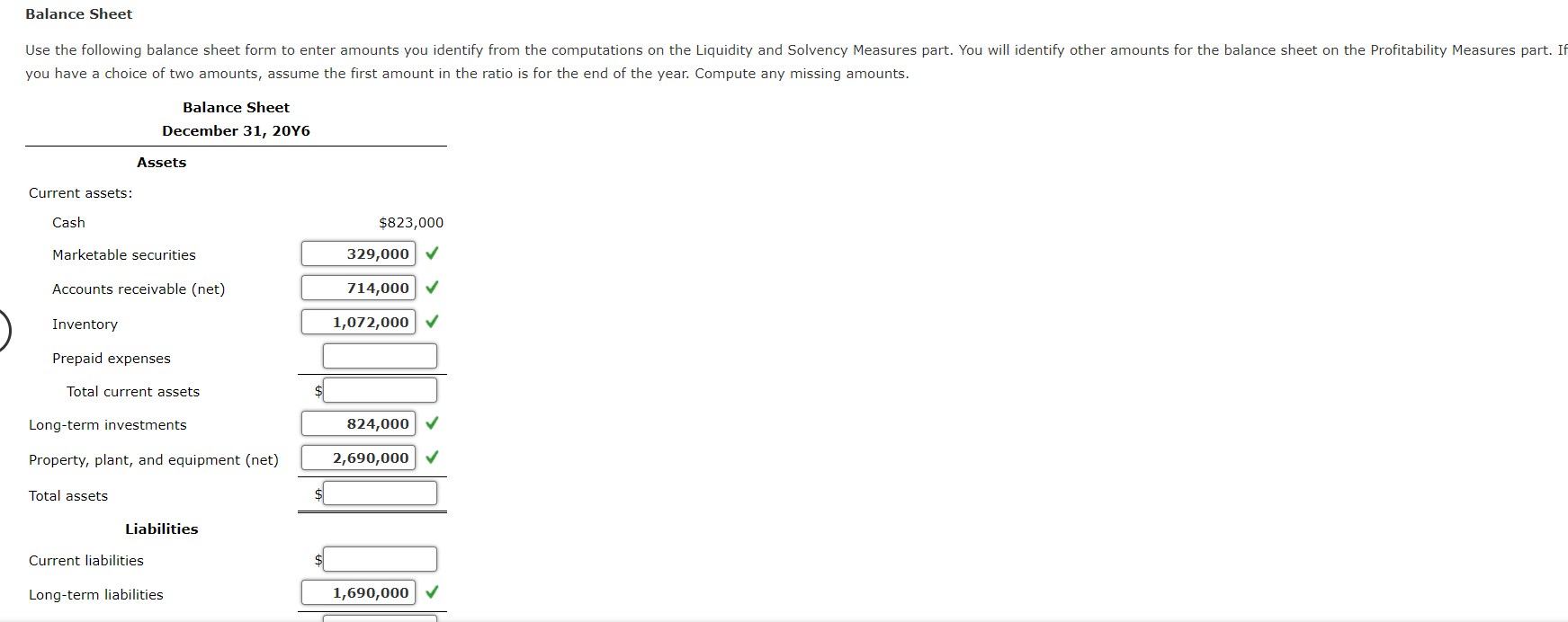 Liquidity and Solvency Measures the bet!Balance Sheet | Chegg.com