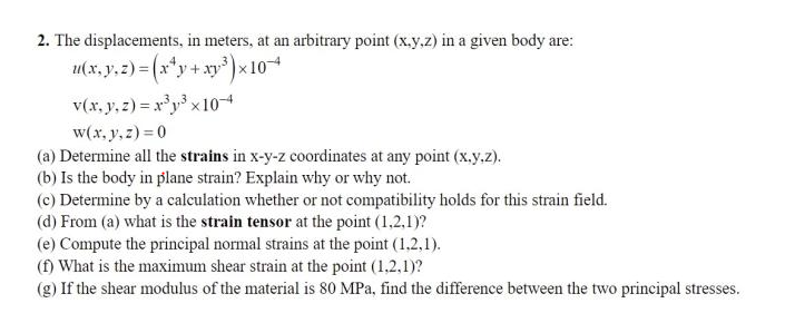 Solved 2. The displacements, in meters, at an arbitrary | Chegg.com
