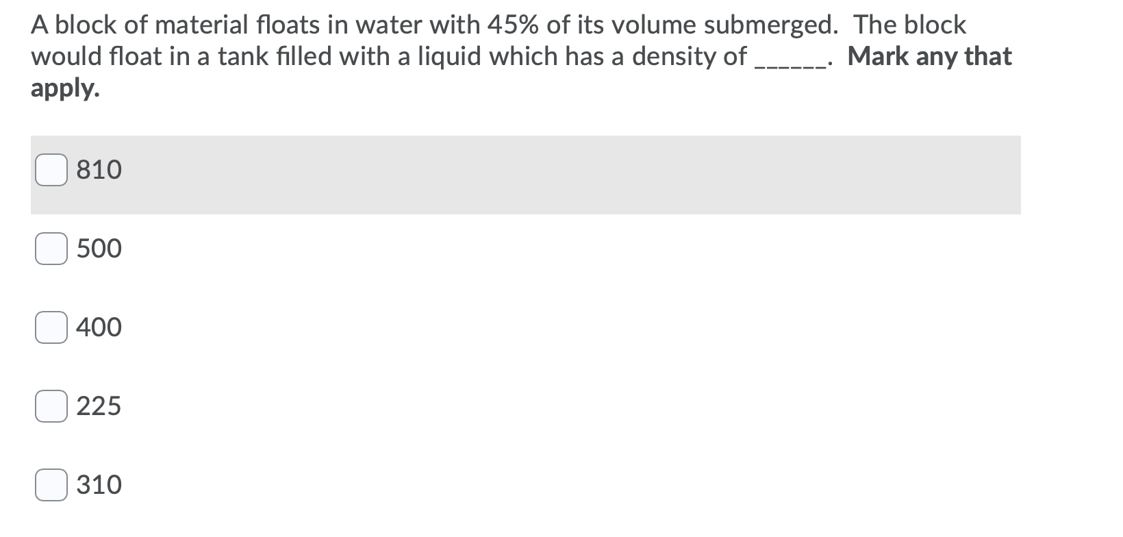 Solved Question 3 (1 point) Four blocks float in water as | Chegg.com