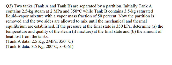 Solved Q3) ﻿Two tanks (Tank A and Tank B) ﻿are separated by | Chegg.com