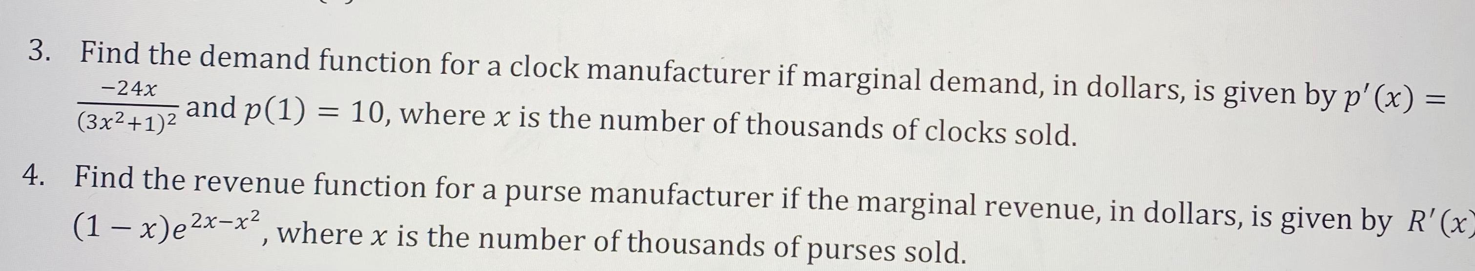 Solved 3. Find the demand function for a clock manufacturer | Chegg.com