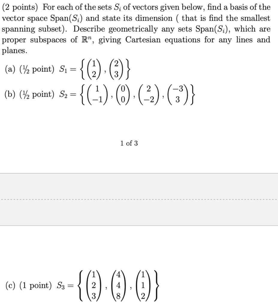 Solved (2 points) For each of the sets S; of vectors given | Chegg.com