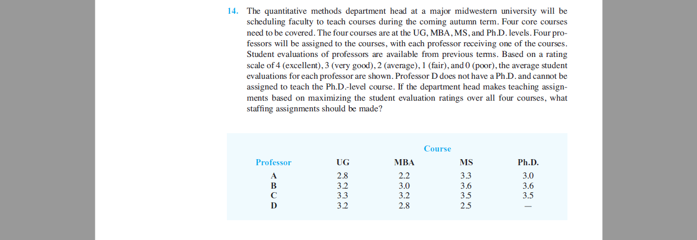 Solved 14. The quantitative methods department head at a | Chegg.com
