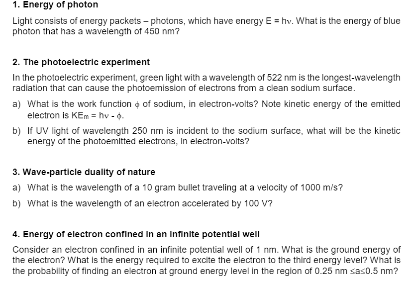 Solved 1. Energy of photon Light consists of energy packets | Chegg.com