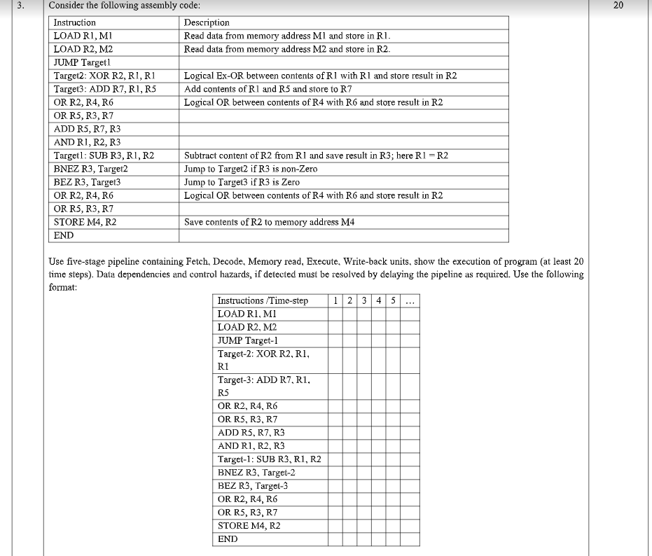 Solved 3. 20 Consider the following assembly code: | Chegg.com