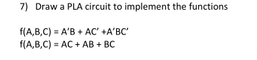 Solved 7) Draw a PLA circuit to implement the functions | Chegg.com