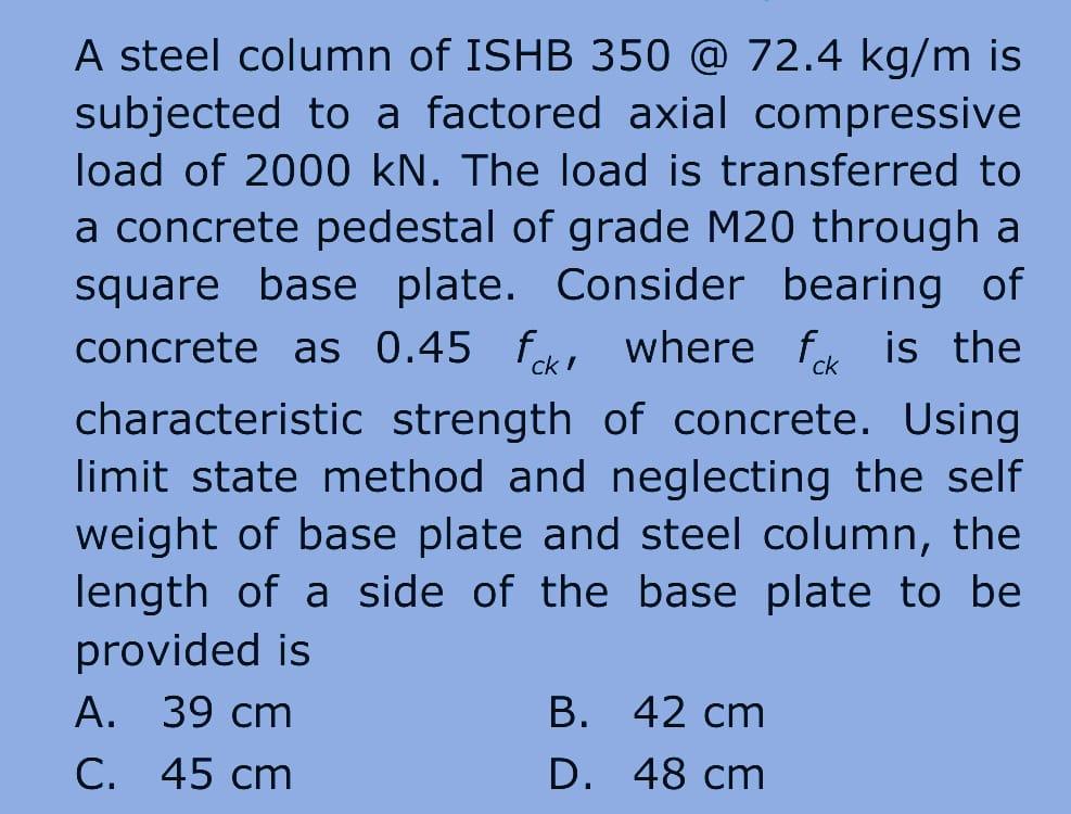 Solved A steel column of ISHB 350 @ 72.4 kg/m is subjected | Chegg.com