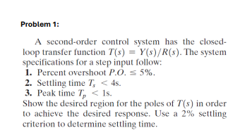 Solved Problem 1:A second-order control system has the | Chegg.com