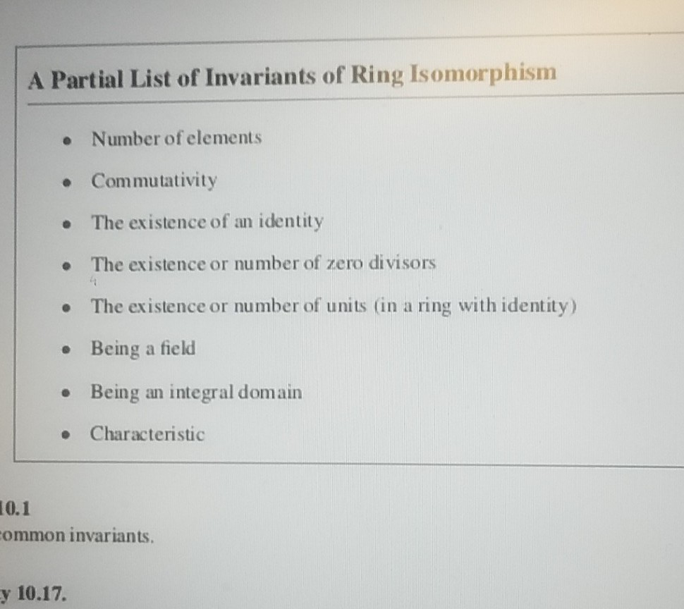 Solved A Partial List of Invariants of Ring Isomorphism • | Chegg.com