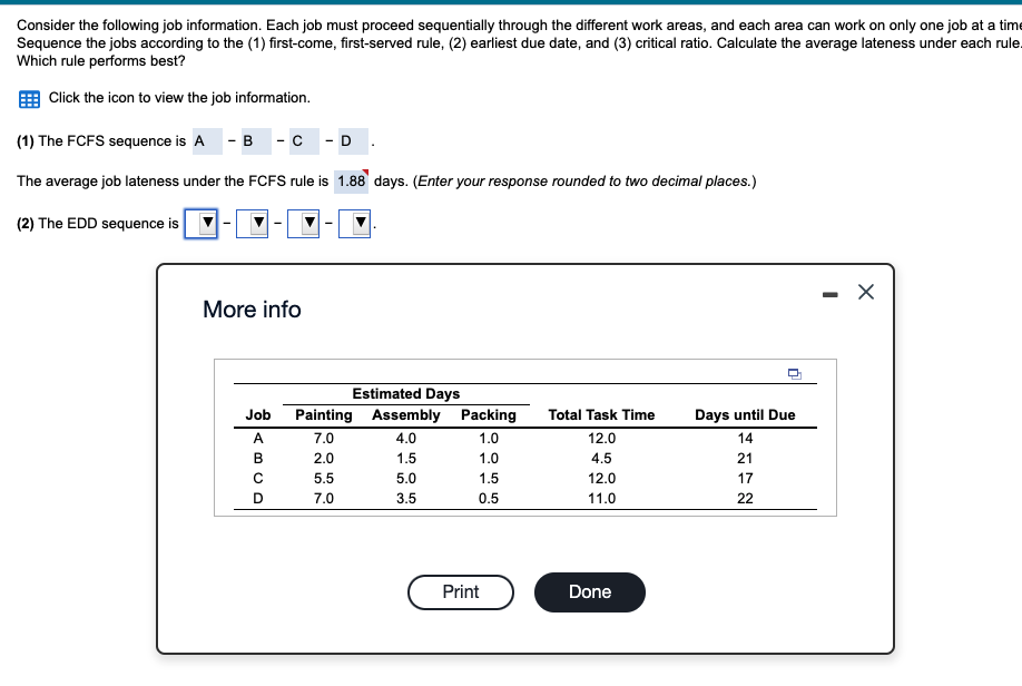 Solved Find the average job lateness under the EDD rule is | Chegg.com
