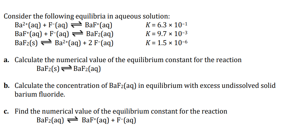 Solved Consider the following equilibria in aqueous | Chegg.com