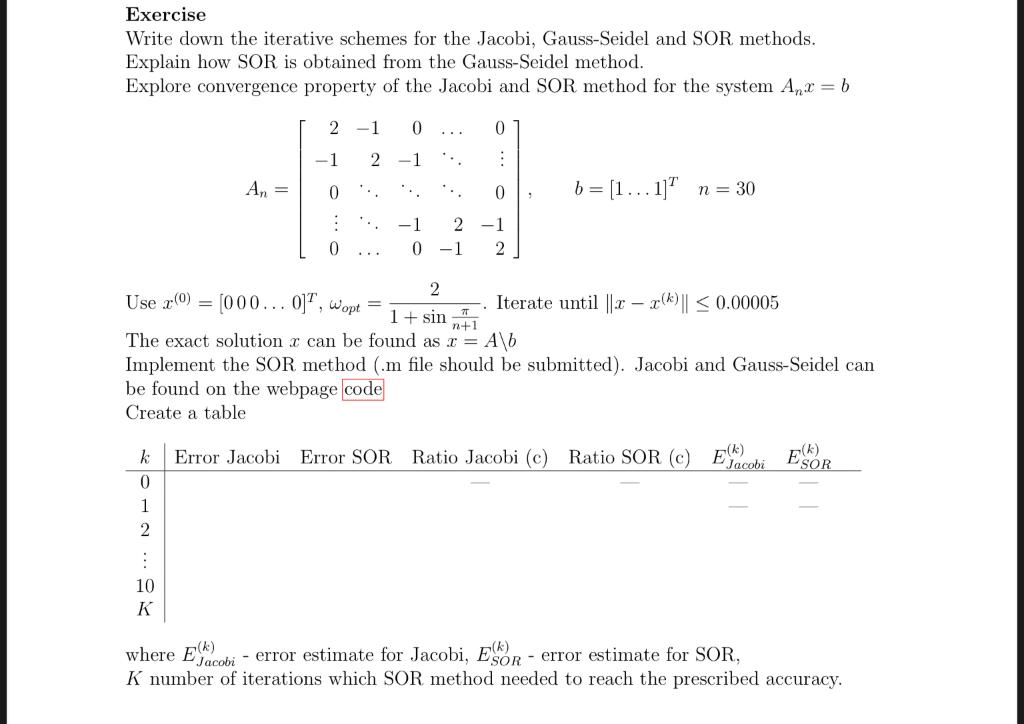 Solved Exercise Write down the iterative schemes for the | Chegg.com