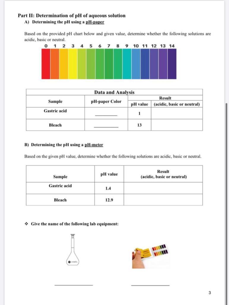 Solved Part II: Determination of pH of aqueous solution A) | Chegg.com