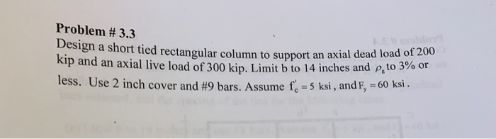 Solved Problem # 3.3 Design a short tied rectangular column | Chegg.com