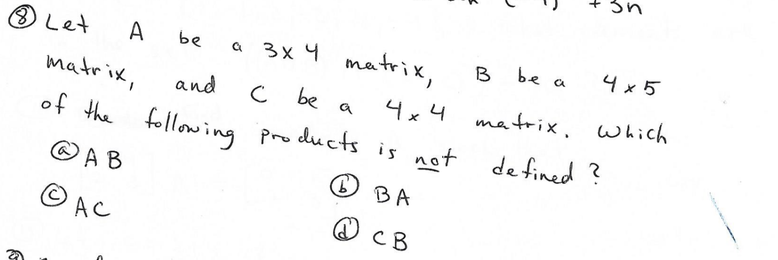 Solved ® Let matrix, of the @AB © AC A be a 3x4 matrix. and | Chegg.com