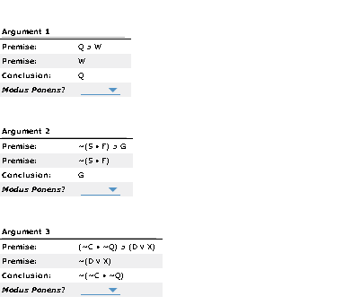 Solved Argument 1 Premise: Premise: Conclusion: Modus | Chegg.com