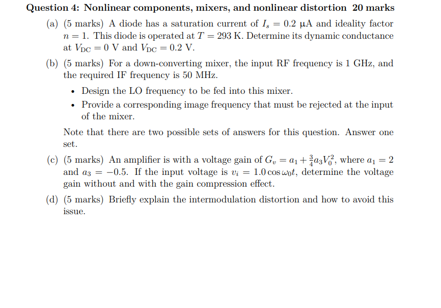 Solved Question 4: Nonlinear components, mixers, and | Chegg.com