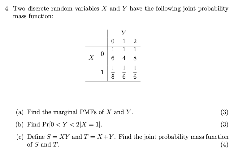 Solved 4. Two discrete random variables X and Y have the | Chegg.com