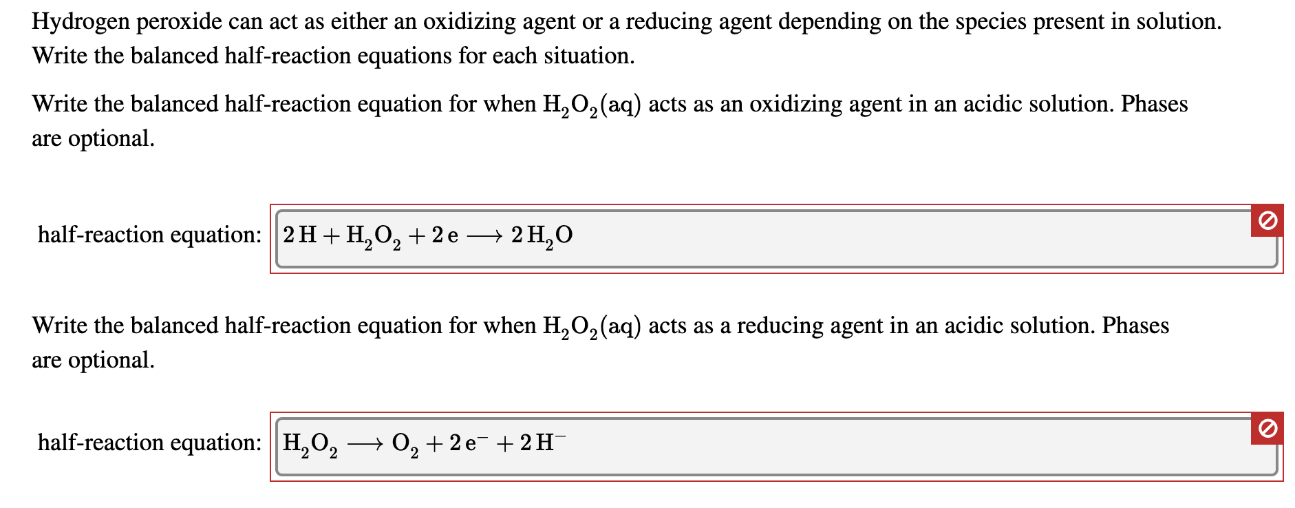 Solved Hydrogen peroxide can act as either an oxidizing | Chegg.com