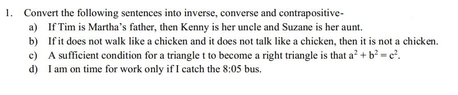 Solved 1. Convert the following sentences into inverse, | Chegg.com