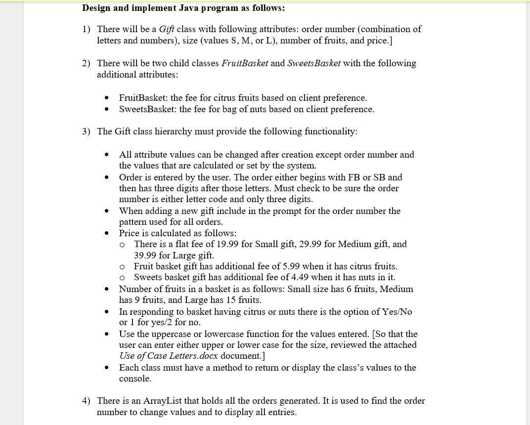 Solved Design and implement Java program as follows: 1) | Chegg.com