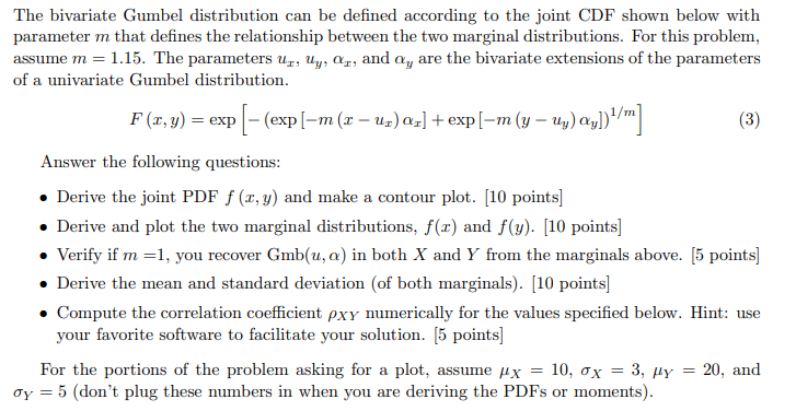 The bivariate Gumbel distribution can be defined | Chegg.com