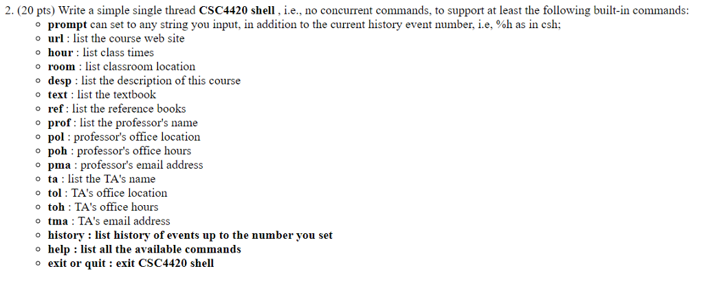 Solved 2. (20 pts) Write a simple single thread CSC4420 | Chegg.com Solved 2. (20 pts) Write a simple single thread CSC4420 | Chegg.com