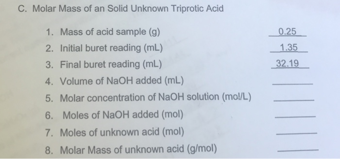 Solved C. Molar Mass of an Solid Unknown Triprotic Acid 1. | Chegg.com