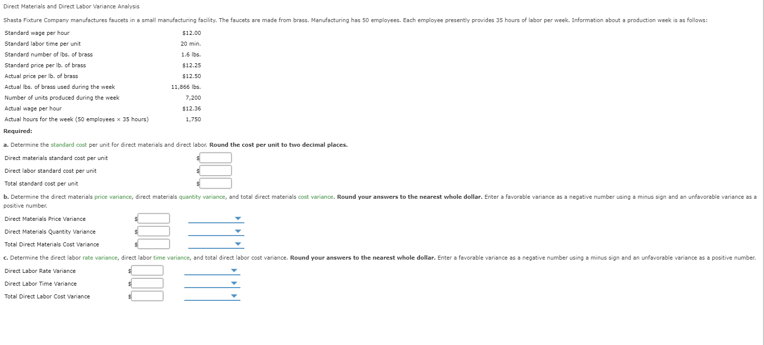 Solved Direct Materials and Direct Labor Variance Analysis | Chegg.com