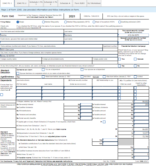 Solved Keisha Sanders, a divorced single taxpayer and | Chegg.com