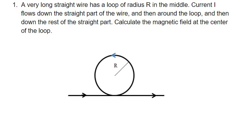 Solved 1. A very long straight wire has a loop of radius R | Chegg.com