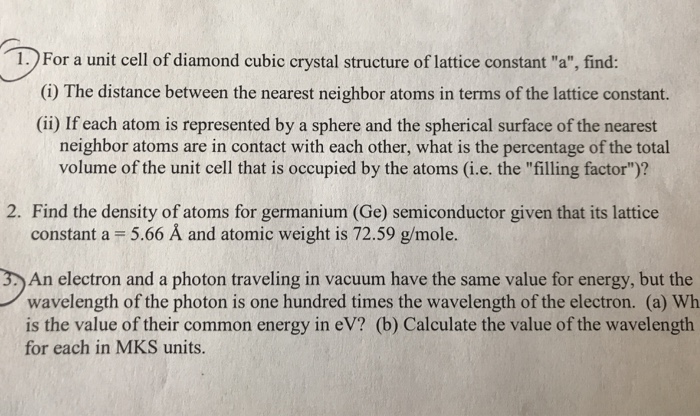 Solved For a unit cell of diamond cubic crystal structure of | Chegg.com
