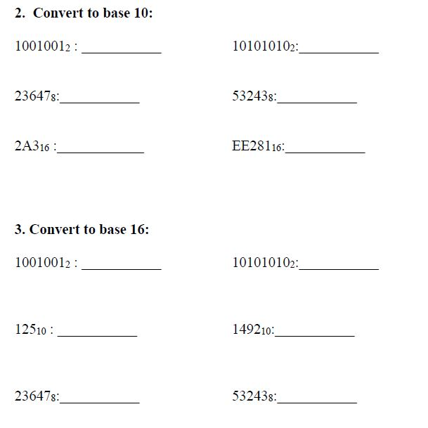 Solved 2. Convert to base 10: 10010012: 101010102 236478: | Chegg.com