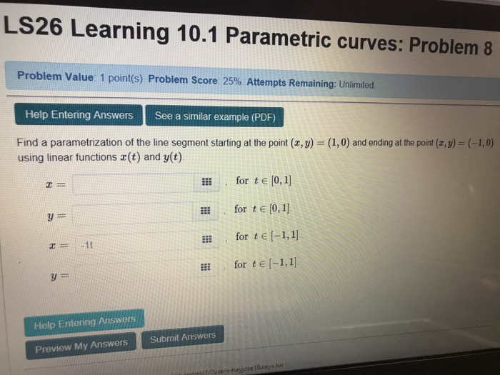 Solved LS26 Learning 10.1 Parametric curves: Problem8 | Chegg.com