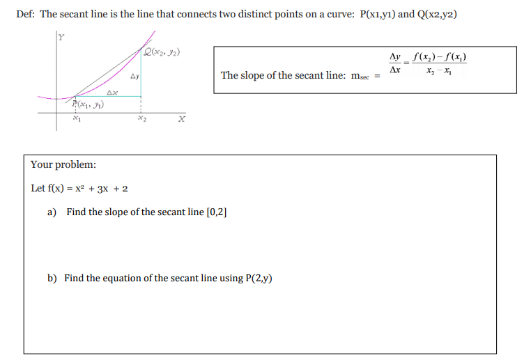 Solved Def: The secant line is the line that connects two | Chegg.com