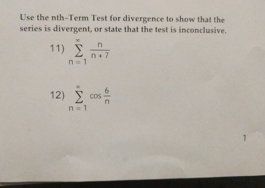 Solved Use the nth-Term Test for divergence to show that the | Chegg.com