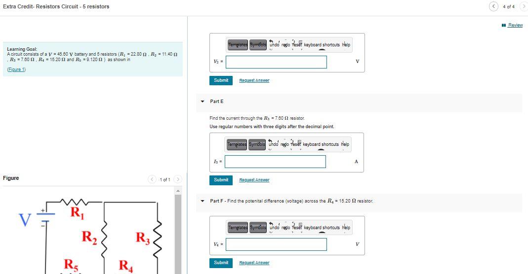 Solved Extra Credit- Resistors Circuit - 5 resistors 4 of 4 | Chegg.com