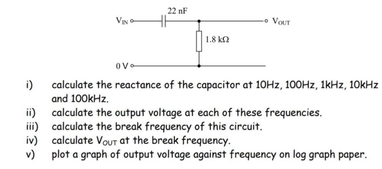 Solved 22 nF VIN - • VOUT 1.8 k22 Ovo i) calculate the | Chegg.com