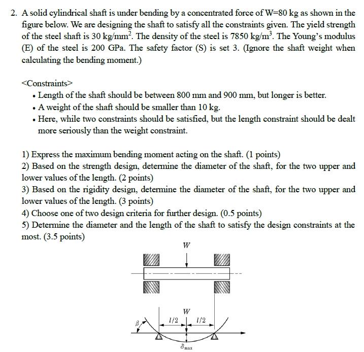 Solved 2. A solid cylindrical shaft is under bending by a | Chegg.com