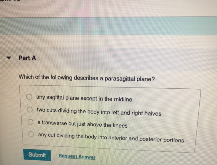Solved PartA Which of the following describes a parasagittal | Chegg.com
