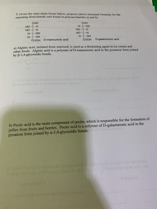 Solved 7. Given the open chain forms below, propose (draw) | Chegg.com